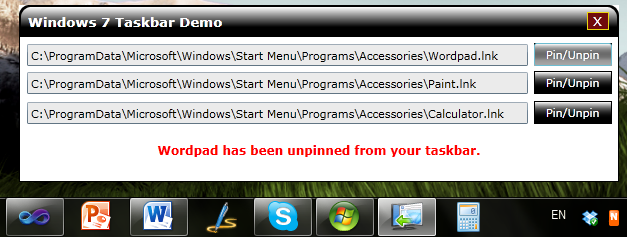 Silverlight 4: Interoperability with Windows 7 Taskbar using COM